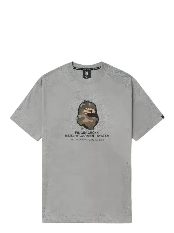 FINGERCROXX Camouflage Appliqué T-shirt - Grey