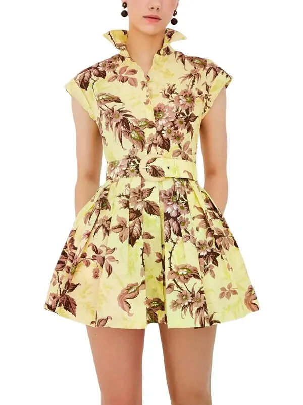 Cara Cara Octavia Belted Floral-print Mini Dress - Yellow