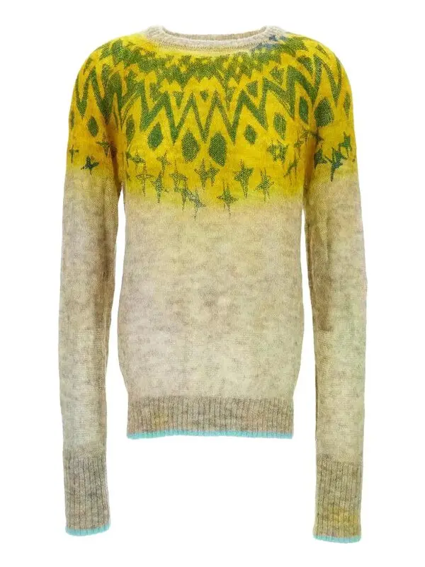 ROHKA Patterned Crew-neck Sweater - Yellow