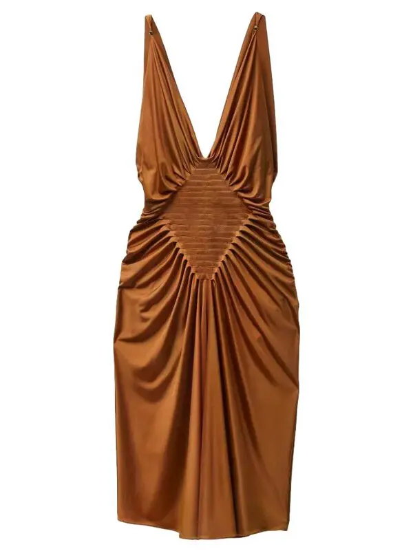 Versace V-neck Gathered Dress - Brown