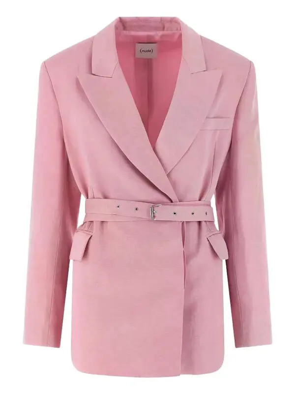 NUDE Linen Blazer With Peak Lapel - Pink