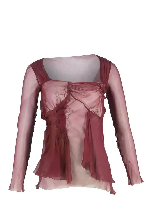 Alberta Ferretti Ruched Mesh Blouse - Red