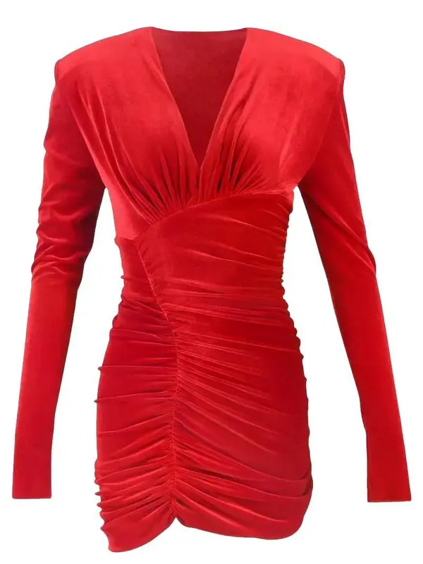 Alexandre Vauthier Ruched Long-sleeve Mini Dress - Red