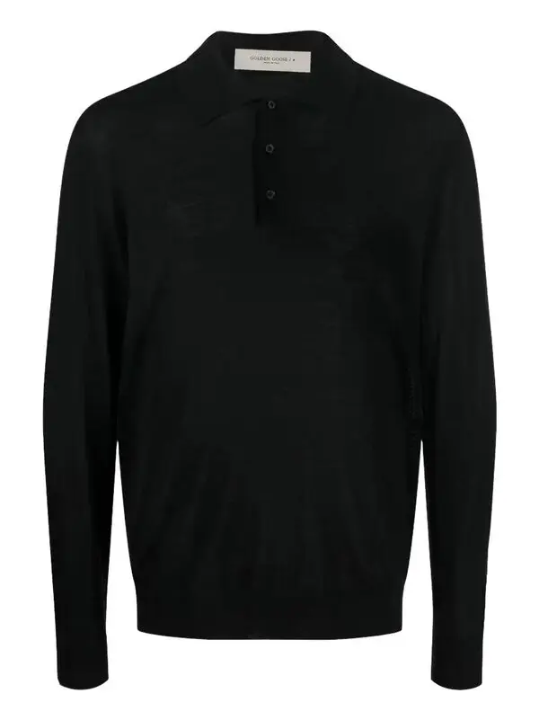 GOLDEN GOOSE Long-sleeve Knitted Polo Shirt - Black