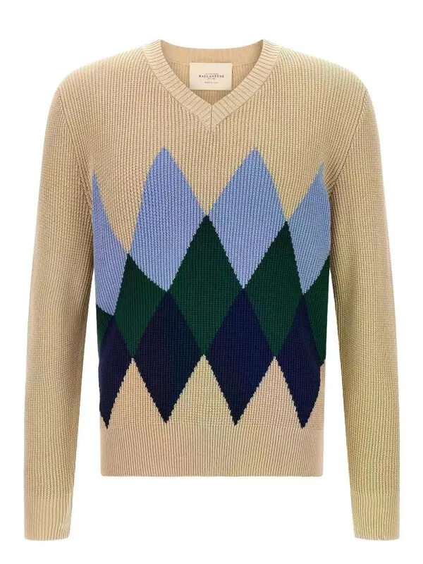 BALLANTYNE Argyle-pattern V-neck Sweater - Neutrals