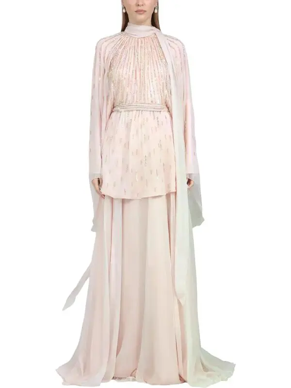 DINA MELWANI Beaded-embellishment Maxi Dress - Pink
