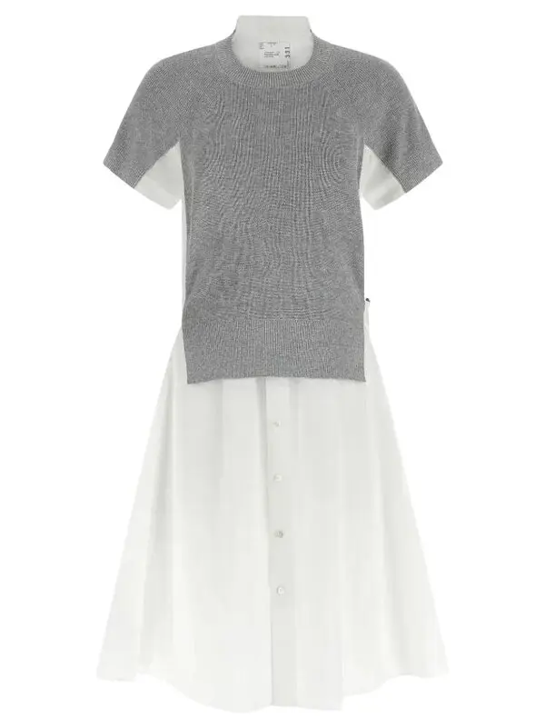 Sacai Hybrid Cotton Midi Dress - White