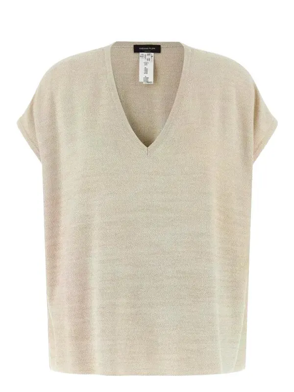 Fabiana Filippi V-neck Short Sleeve Sweater - Neutrals