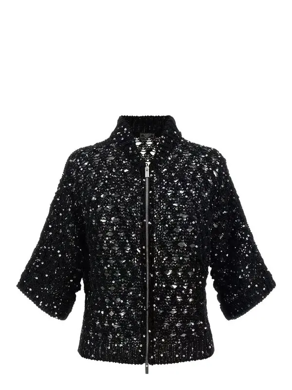 Peserico Sequin Mesh Cardigan - Black