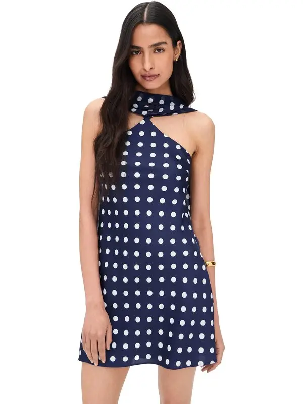MAUDE CLUB Hendrix Polka Dot Mini Dress - Navy White Dots