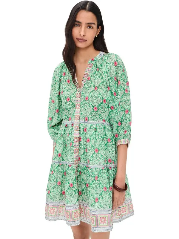 Bell Clara Mini Dress - Green With Pink Flower