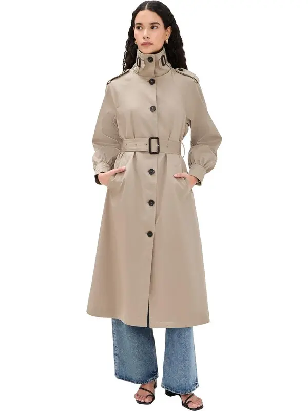 Avec Les Filles Funnel Neck Maxi Trench Coat - Sage