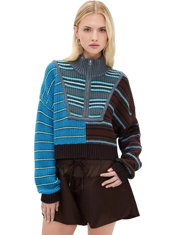 Staud Cropped Hampton Sweater - Zuma Stripe Multi