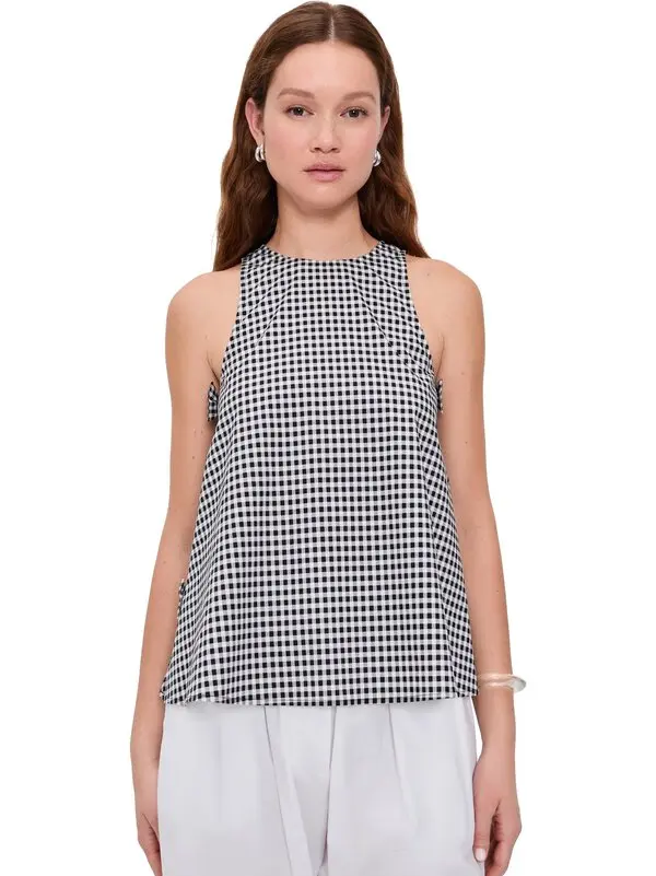 Caroline Constas Brynn Checkered Sleeveless Top - Black
