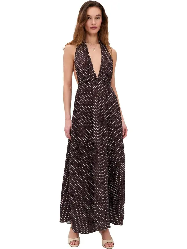 Lioness District Maxi Dress - Chocolate Blue Polka