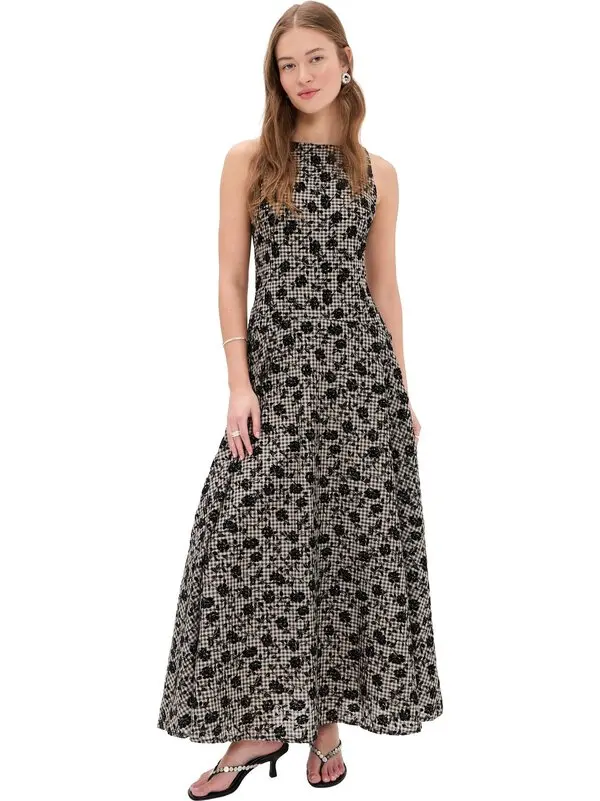 ANOTHER GIRL Floral Flocked Gingham Maxi Dress - Beige/black