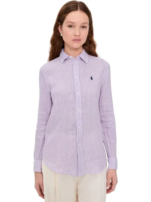 Polo Ralph Lauren Long Sleeve Linen Button Down - 1936 Light Mauve White