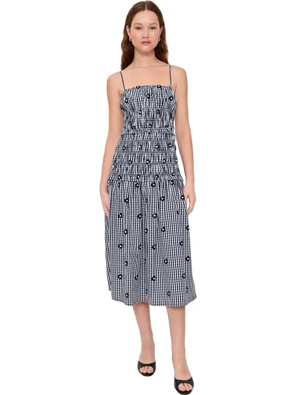 MAUDE CLUB Madison Embroidered Gingham Dress - Navy Gingham Emb