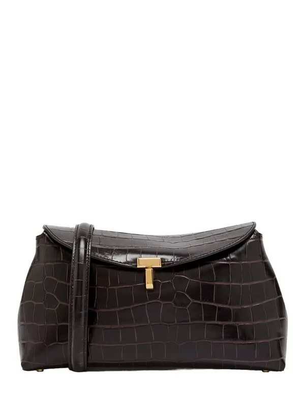 TOTEME T-lock Crocodile-embossed Leather Clutch - Dark Brown
