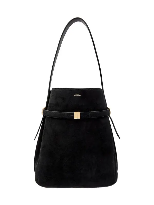 TOTEME Belted Suede Bucket Bag - Black