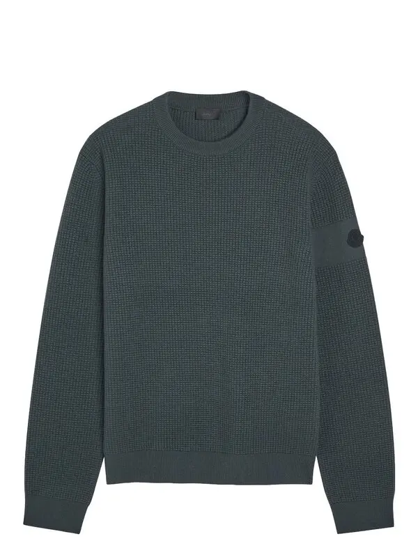 Moncler Logo Waffle-knit Wool Jumper - Dark Grey