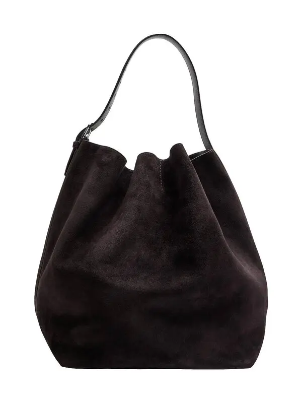 TOTEME Belted Suede Tote - Dark Brown