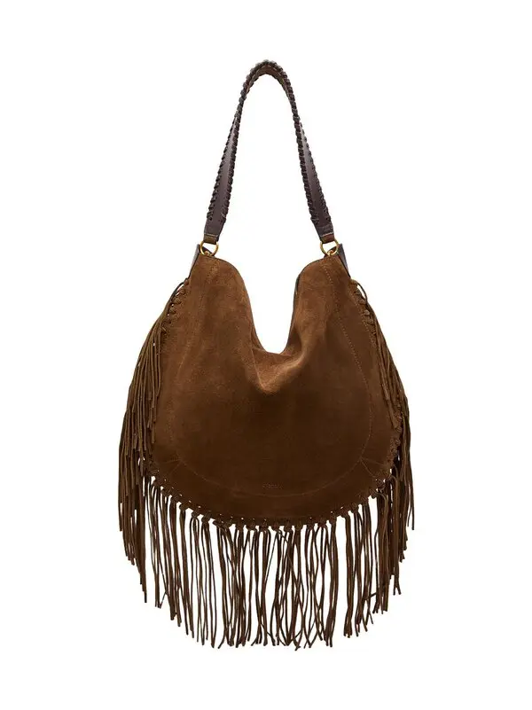 Isabel Marant Oskan Fringed Suede Hobo Shoulder Bag - Bronze