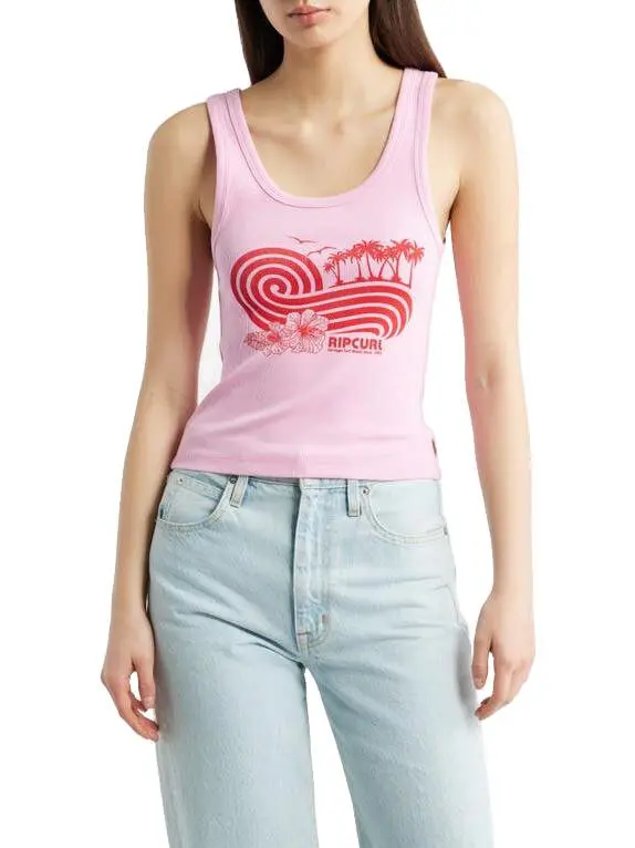 Rip Curl Ocean Break Rib Graphic Tank - Light Pink