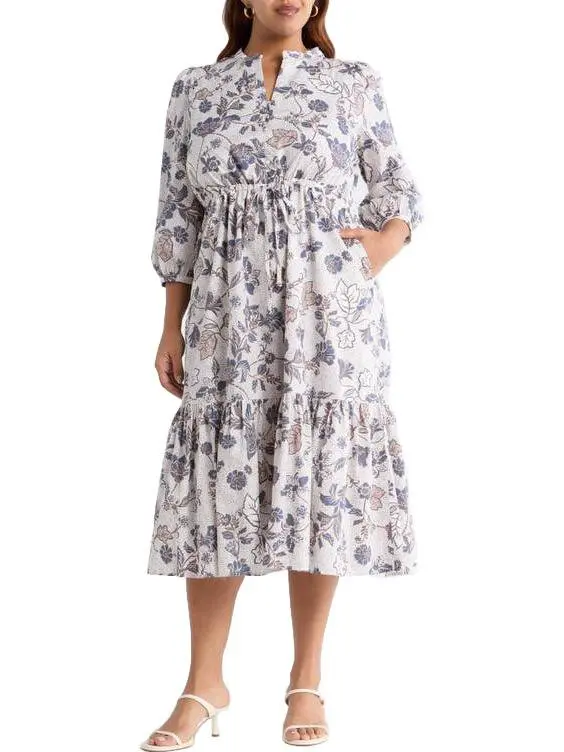 SUGARLIPS Floral Split Neck Midi Dress - Brown-blue