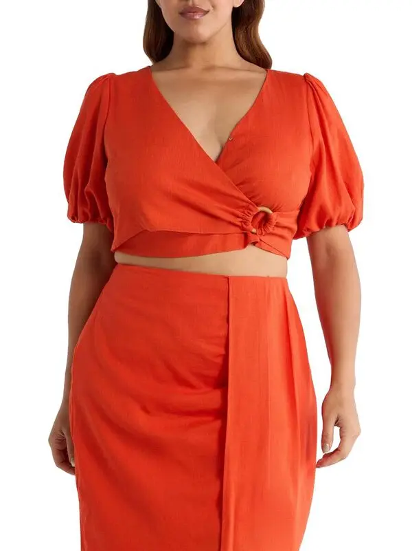 SUGARLIPS Bet On You Faux Wrap Crop Top - Red Orange