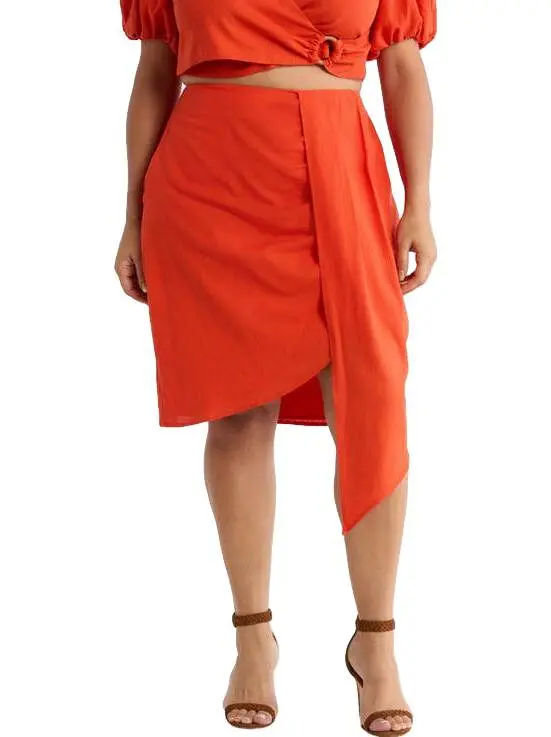 SUGARLIPS Bet On You Faux Wrap Skirt - Red Orange