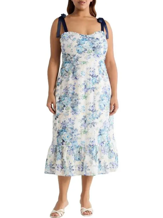 SUGARLIPS Majesty Villa Garden Floral Sundress - White-blue