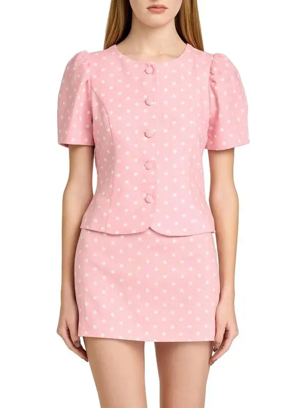 WAYF Blair Polka Dot Button-up Top - Pink Polka Dot