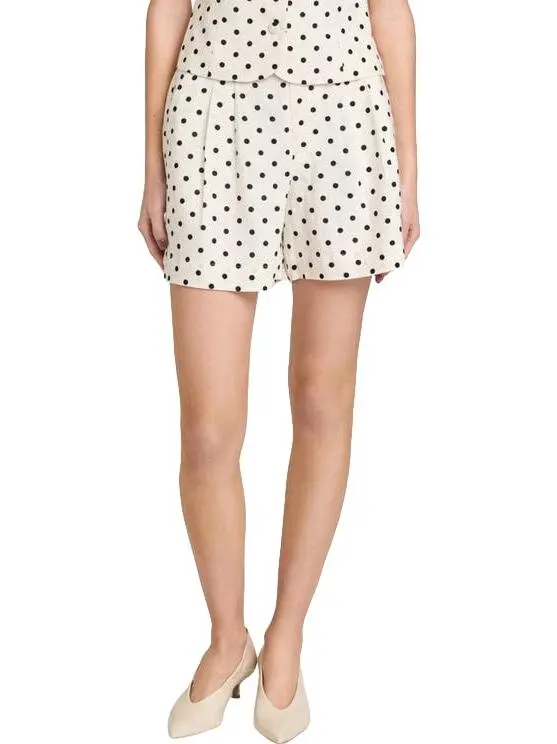 WAYF Arielle Pleated Shorts - Ivory Polka Dot