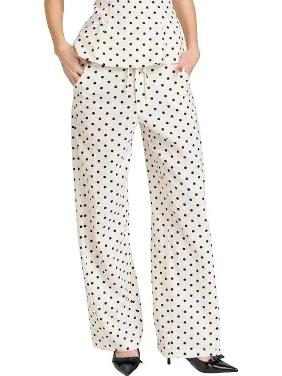 WAYF Lilah Polka Dot Wide Leg Pants - Ivory Polka Dot