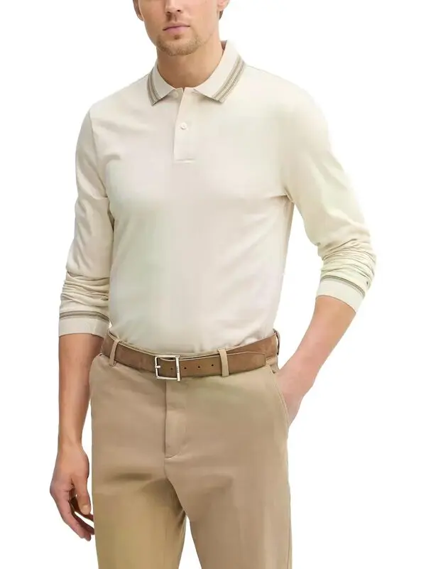 BOSS Striped-collar Polo Shirt - Neutrals