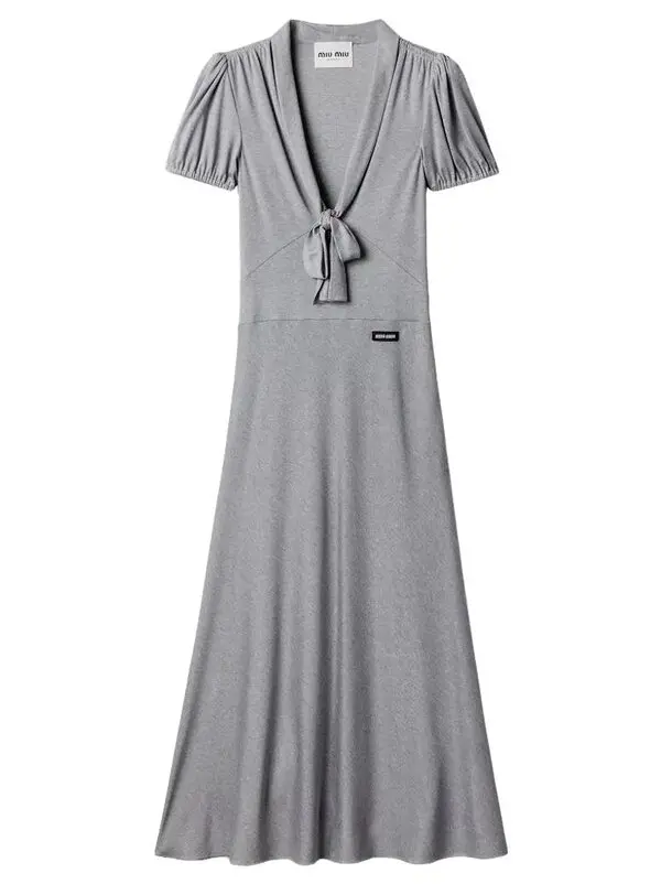 Miu Miu Tie-neck Midi Dress - Grey