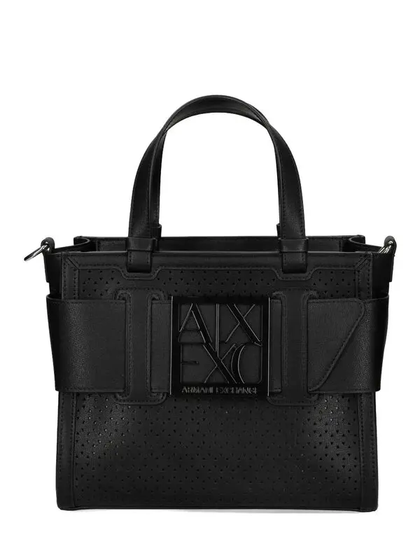 Armani Exchange Logo Perforated Tote - Black