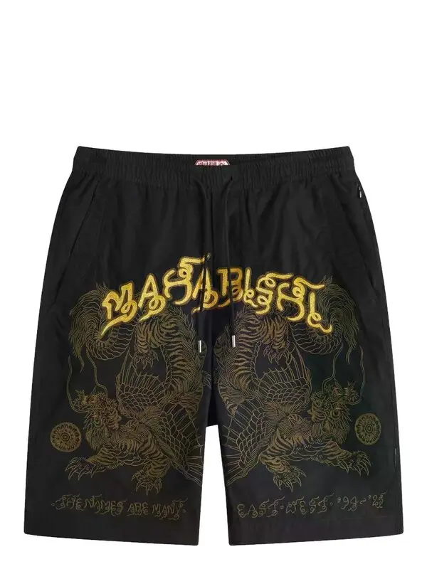 MAHARISHI Tiger Dragon Print Shorts - Black