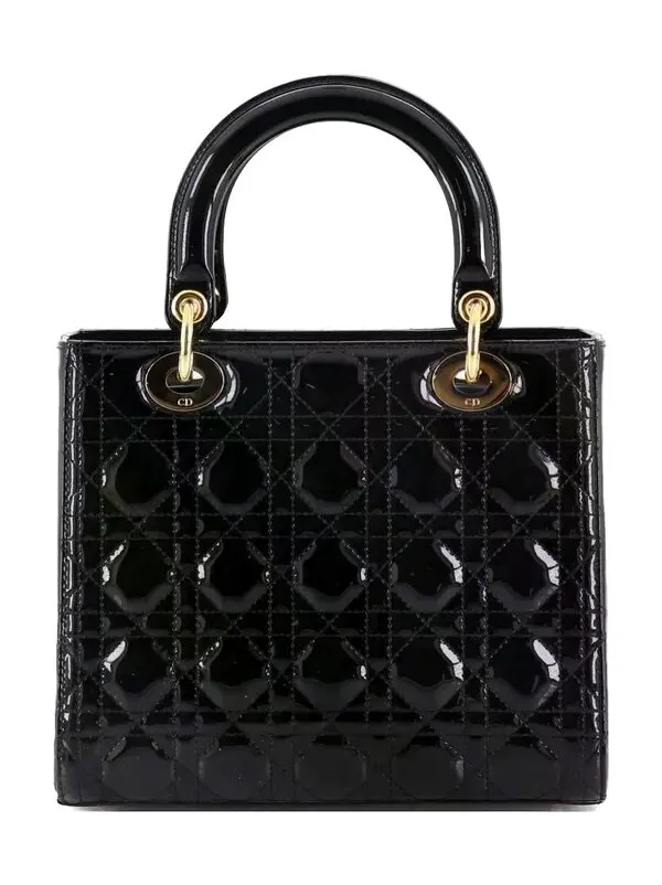 Dior Lady Cannage Quilt Patent Medium Satchel - Black