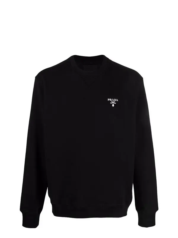 Prada Logo Print Crewneck Sweatshirt - Black