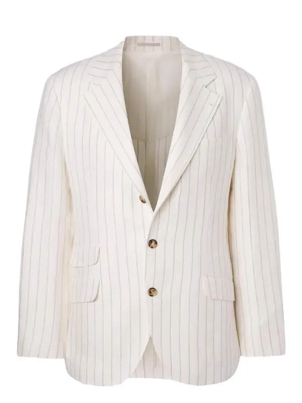 Brunello Cucinelli Chalk Stripe Linen Twill Blazer - White