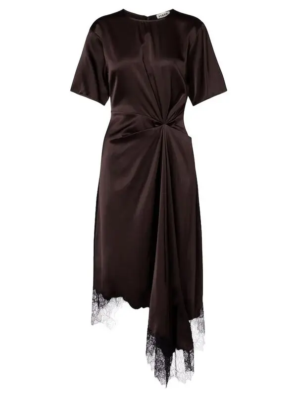 Staud Sonoma Lace-trimmed Silk-blend Midi Dress - Brown