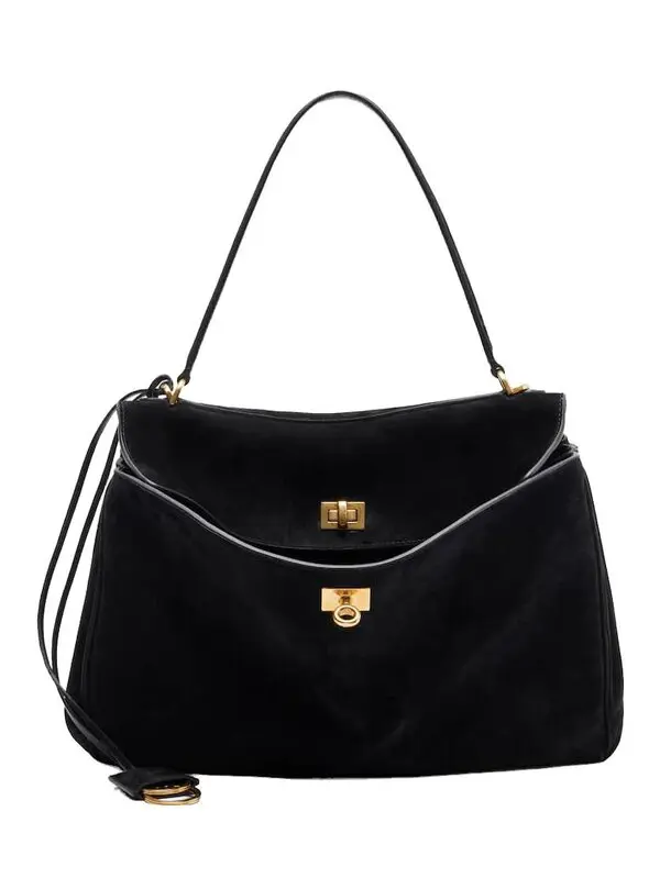 Balenciaga Medium Suede Shoulder Bag - Black