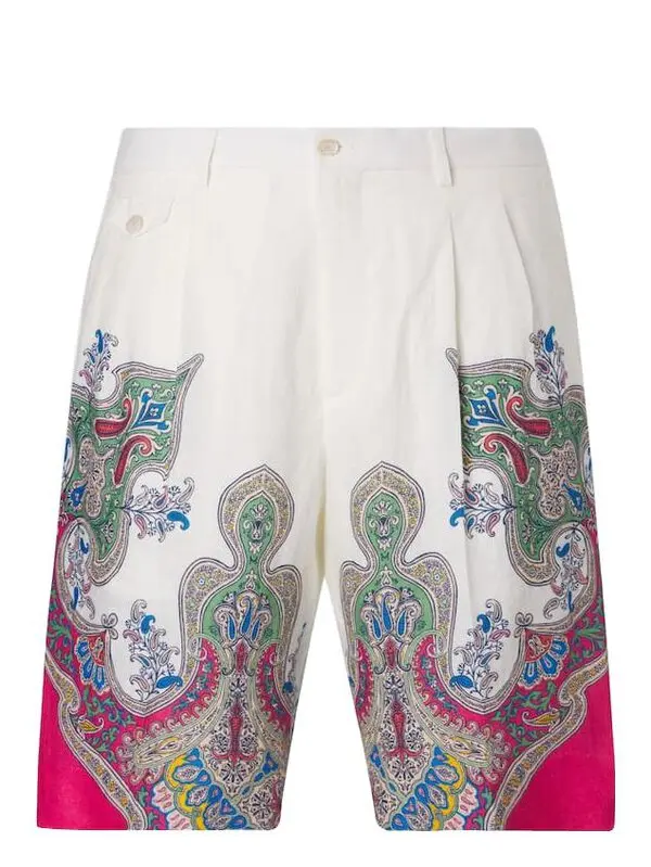 Etro Paisley Linen Bermuda Shorts - White