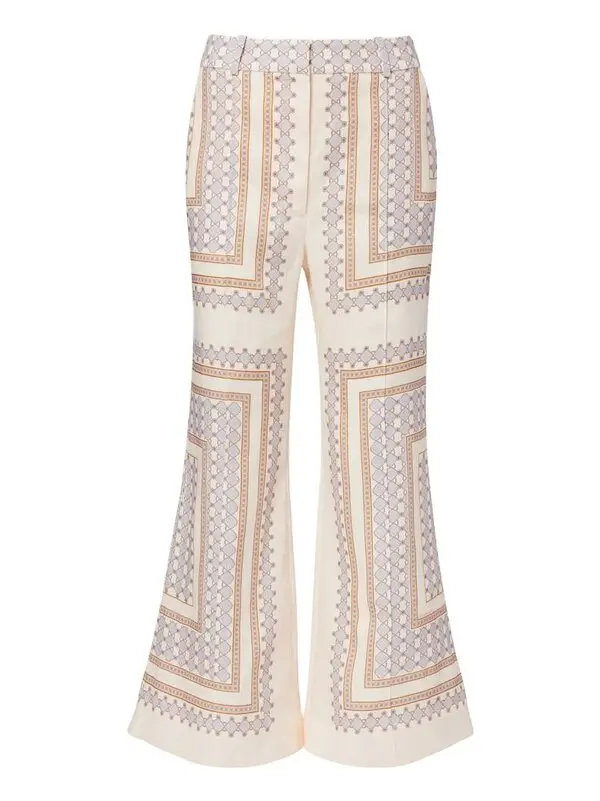 Zimmermann Printed Cropped Flared Linen Pants - Beige
