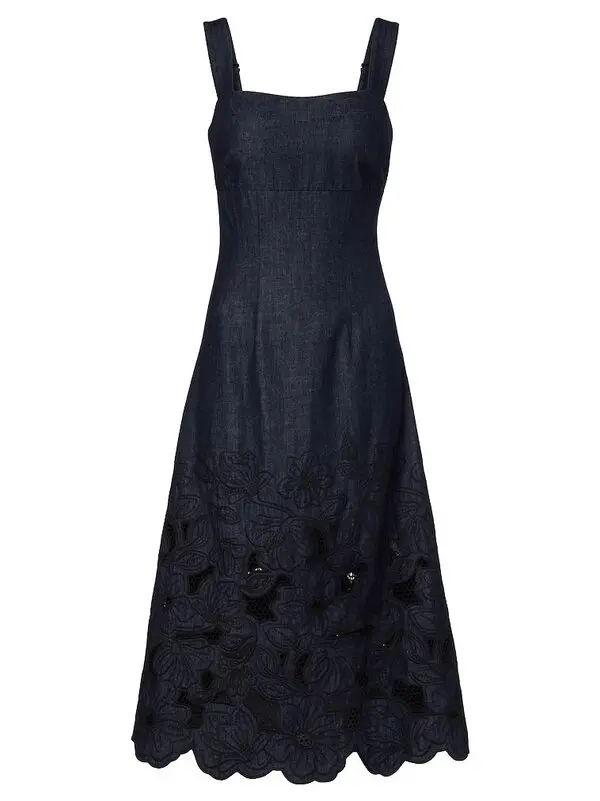 Veronica Beard Rosaura Floral Denim Midi Dress - Blue