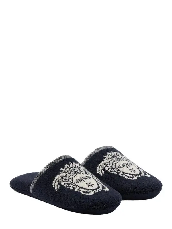 Versace Medusa Cotton Terry Slippers - Blue