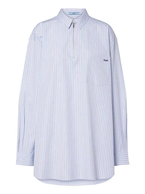Prada Chevron Striped Oversized Cotton Shirt - Blue