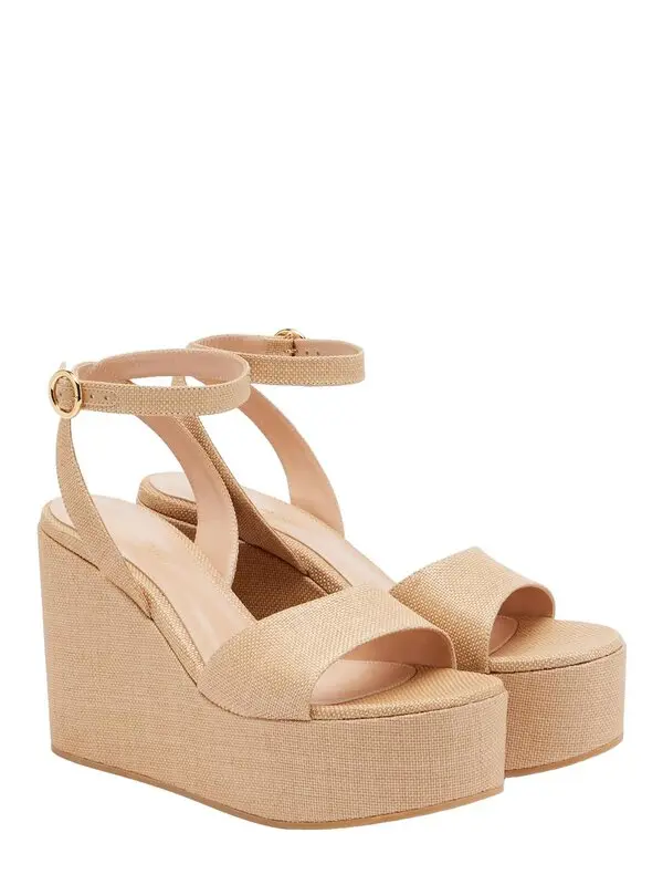 GIANVITO ROSSI Raffia Platform Wedge Sandals - Beige